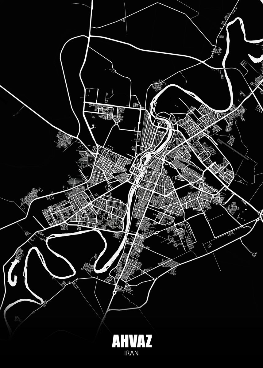 'Ahvaz Iran Dark Map' Poster, picture, metal print, paint by Zake ...