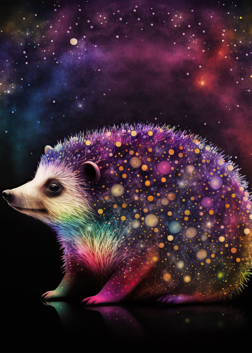 'Colorful Hedgehog Neon' Poster, picture, metal print, paint by Ahmet ...