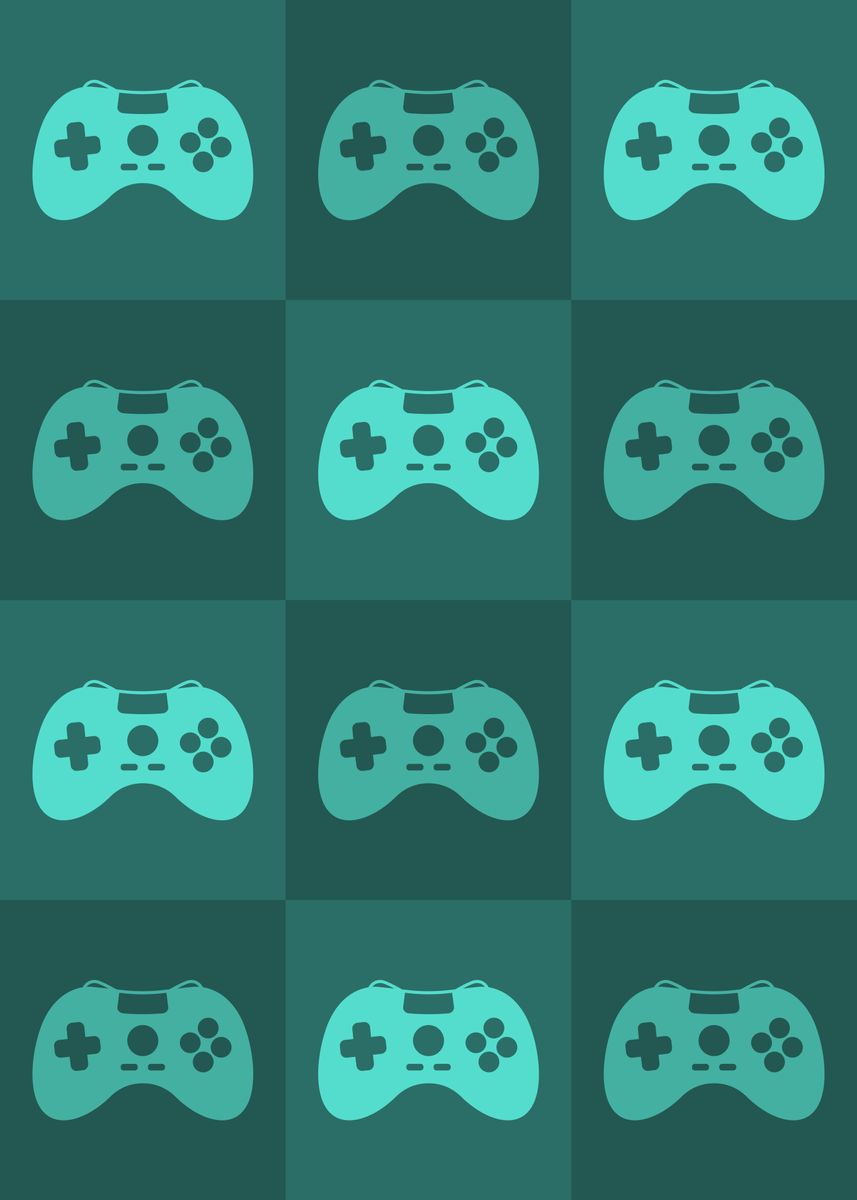 'Gamer Controllers Teal' Poster, picture, metal print, paint by ...