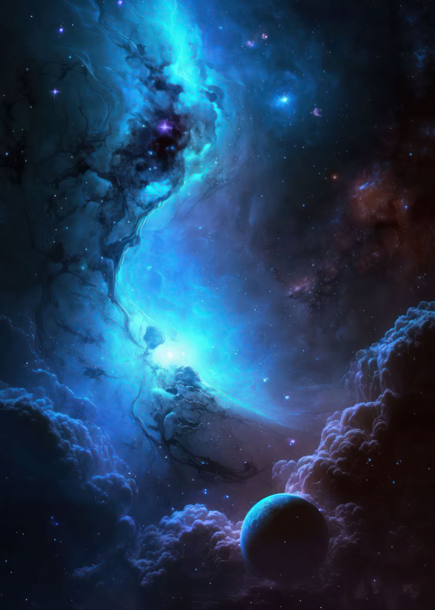 'Planet Blue Space Cloud' Poster, picture, metal print, paint by Usama ...