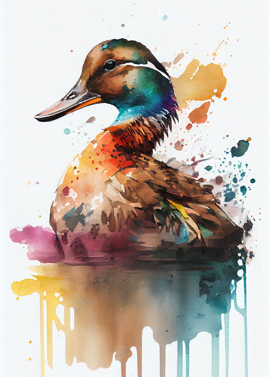 'Duck Watercolor' Poster, picture, metal print, paint by DecoyDesign ...