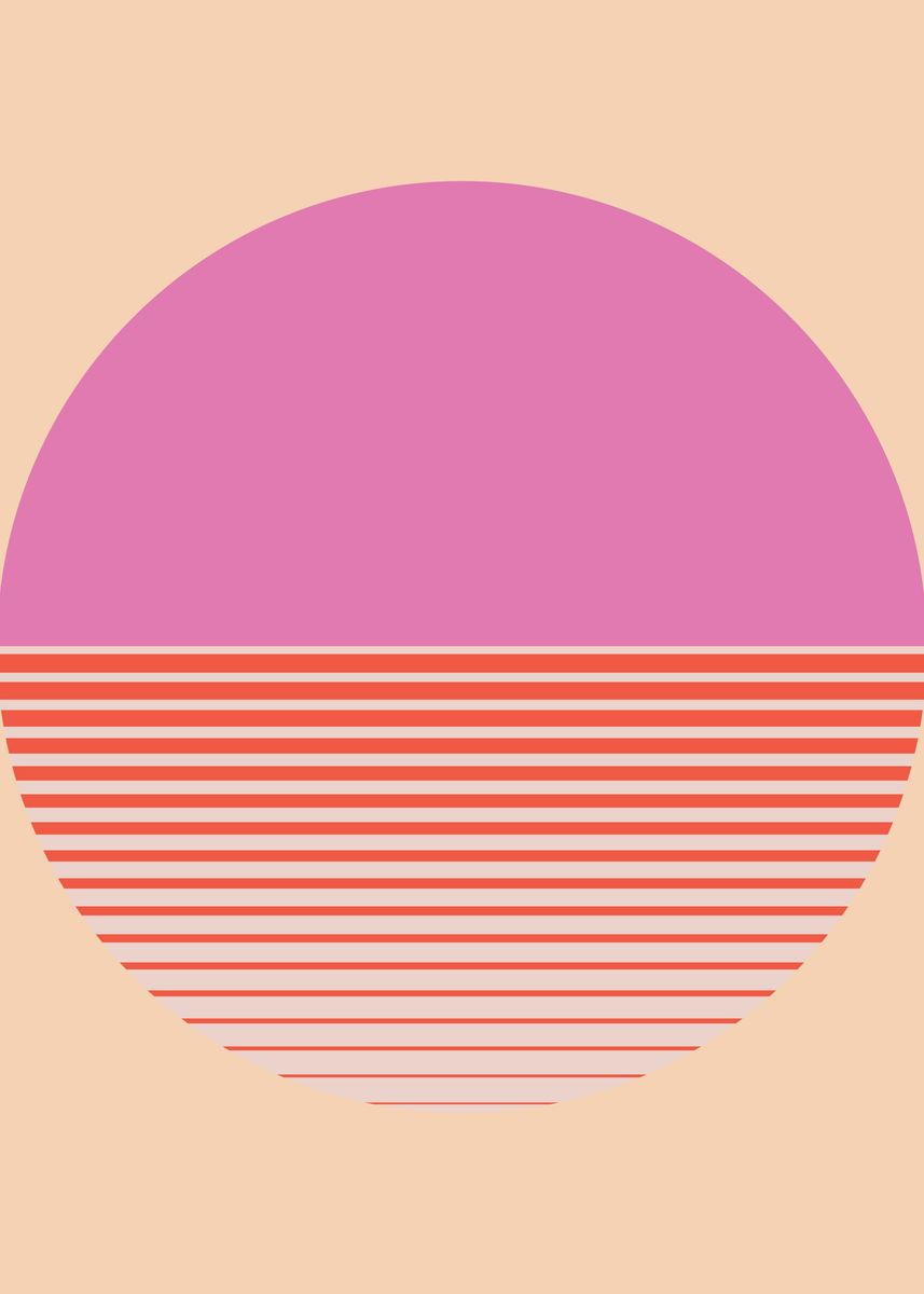 'Pink Retro Sun Minimal' Poster, picture, metal print, paint by EDM ...
