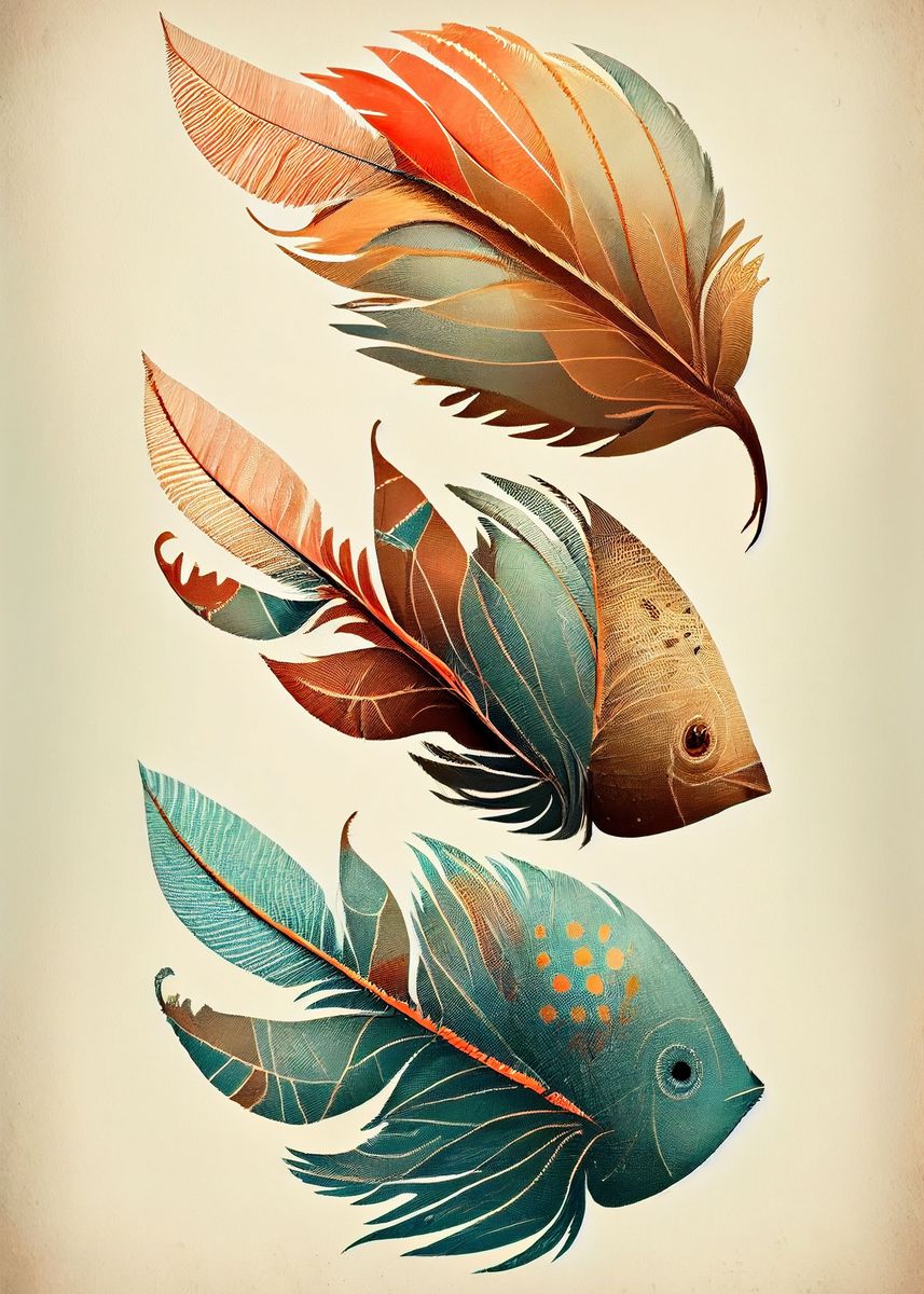 'Feathered Fins' Poster, picture, metal print, paint by Steel Canvas ...