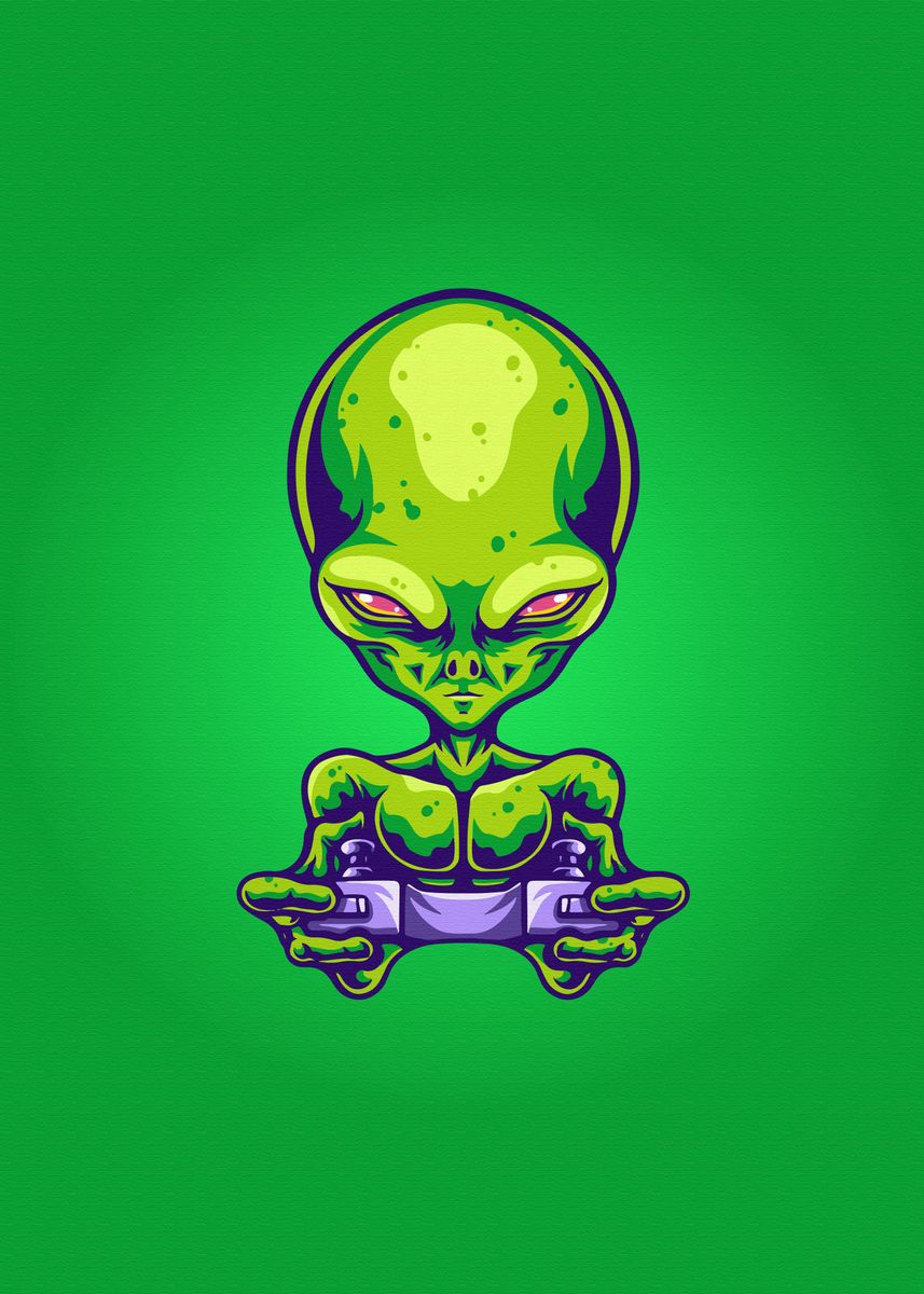 'Alien playing gamer' Poster by JusticeEichmann Studio | Displate