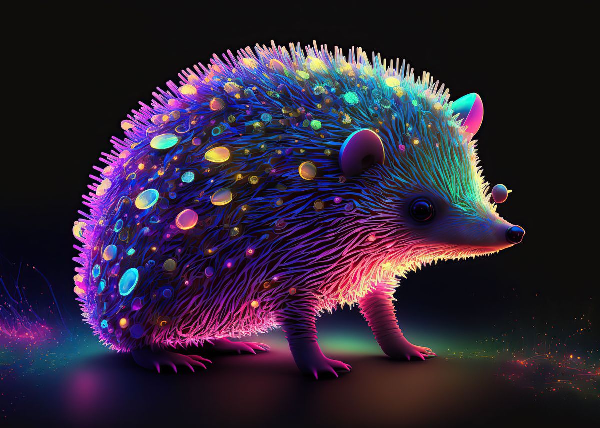 'Colorful Hedgehog Neon' Poster by Ahmet Thorpe | Displate