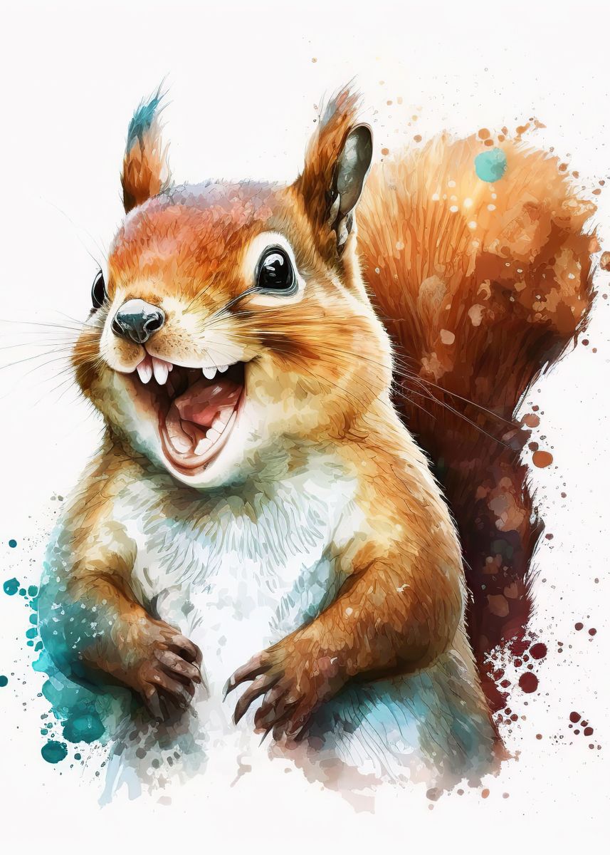 'Squirrel Watercolor' Poster, picture, metal print, paint by Yannis ...