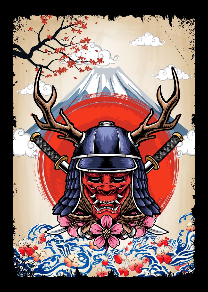 'Japanese Samurai Demon' Poster, picture, metal print, paint by ...