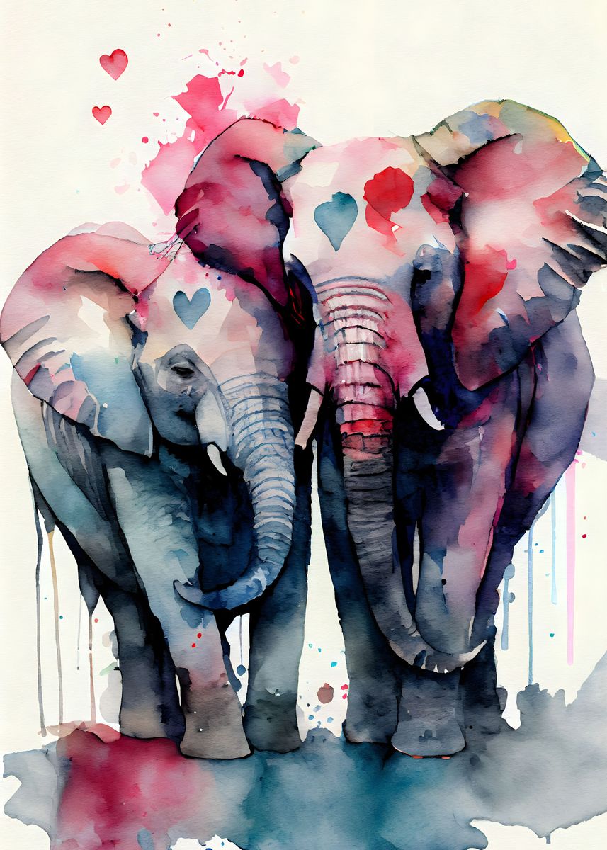 'A Pair of Loving Elephants' Poster, picture, metal print, paint by Ali ...