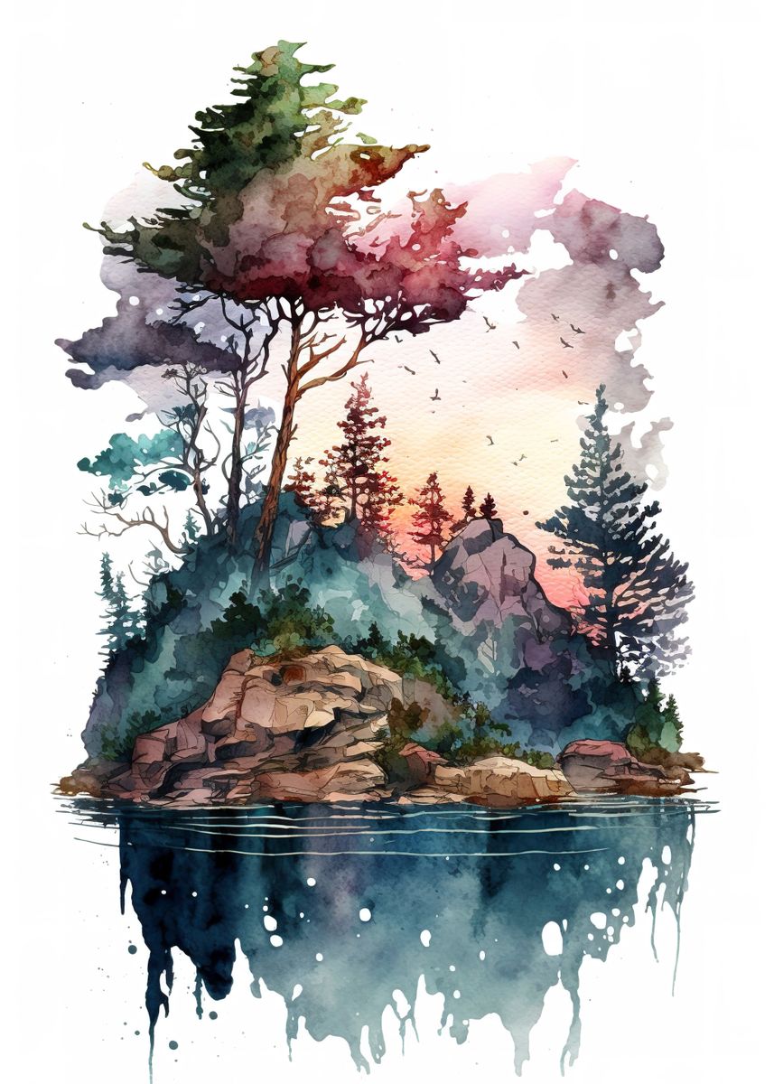 'Nature watercolor 3' Poster, picture, metal print, paint by KoArts ...