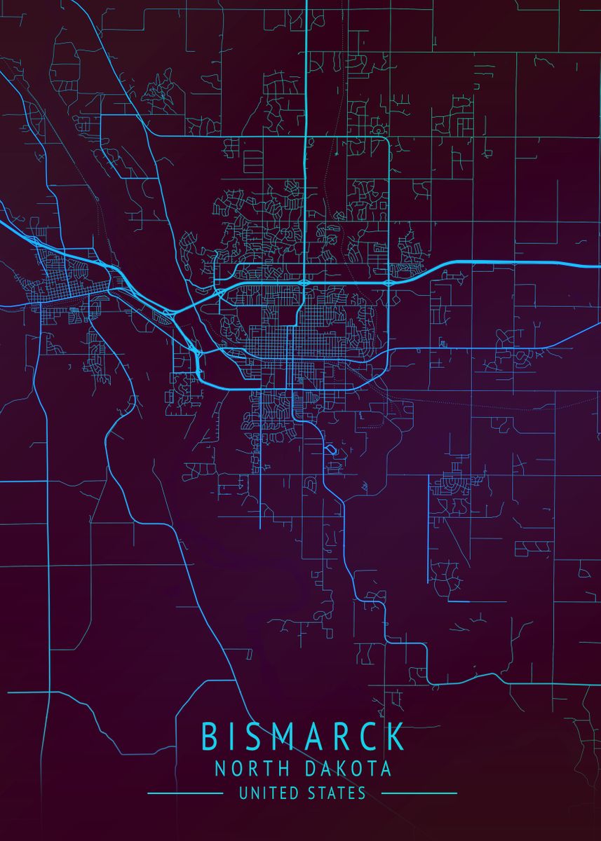 'Bismarck USA City Map ' Poster, picture, metal print, paint by Gigi ...