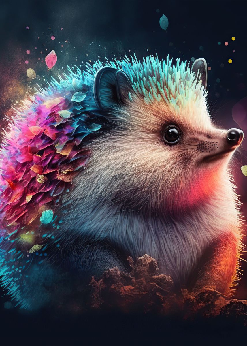 'Colorful Hedgehog Neon' Poster, picture, metal print, paint by Ahmet ...