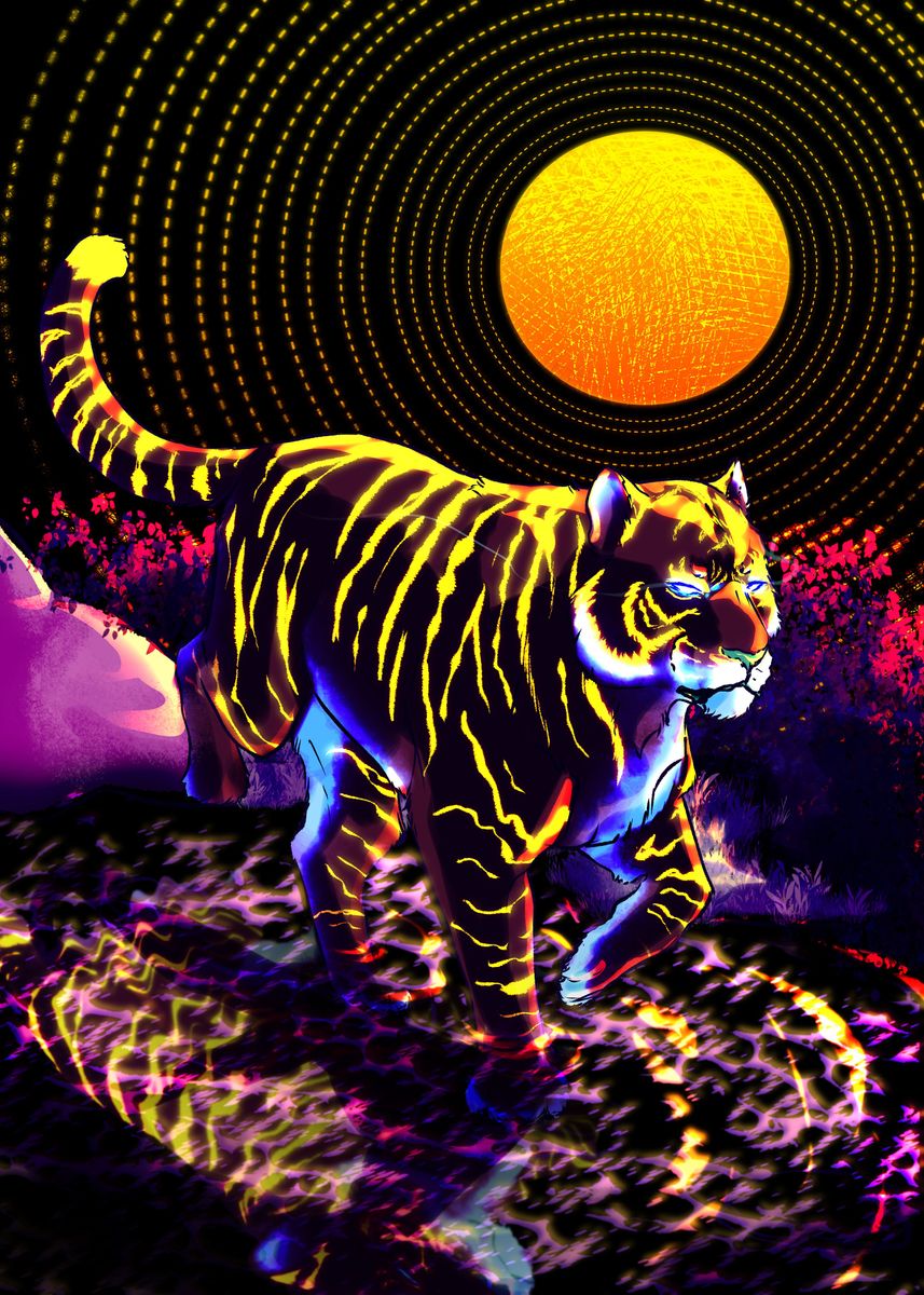 'Retro Tiger' Poster, picture, metal print, paint by VPST | Displate