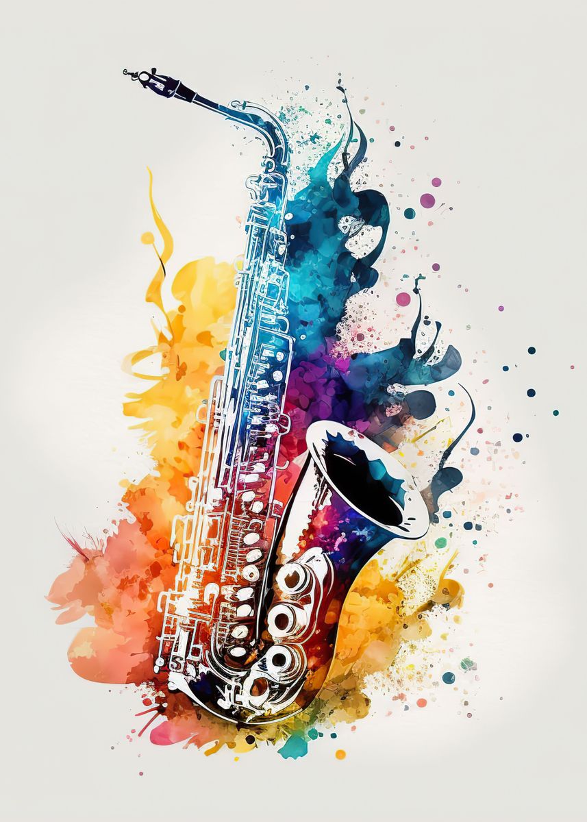 'Saxophone Colorful' Poster, picture, metal print, paint by Rida Santos ...