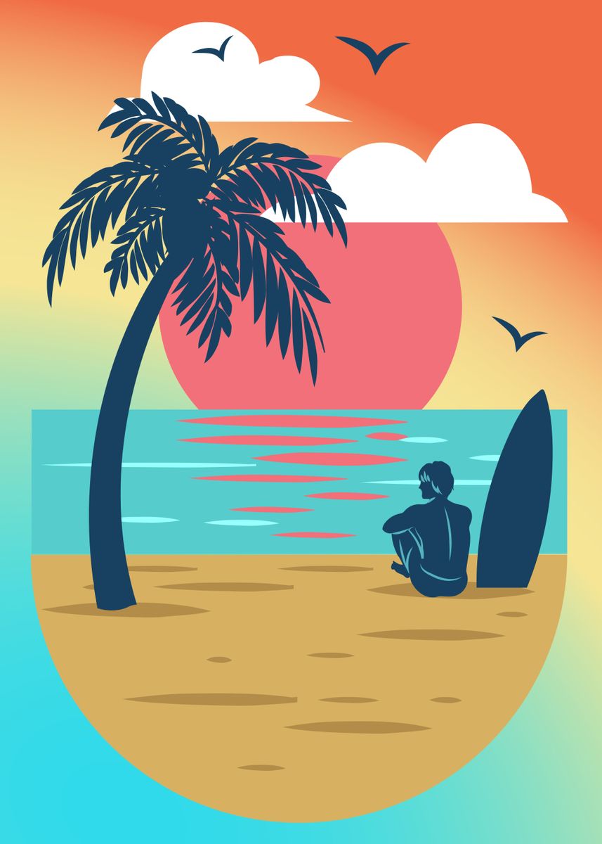 'Solo Surfer Sunset' Poster, picture, metal print, paint by NIZAM KHAN ...