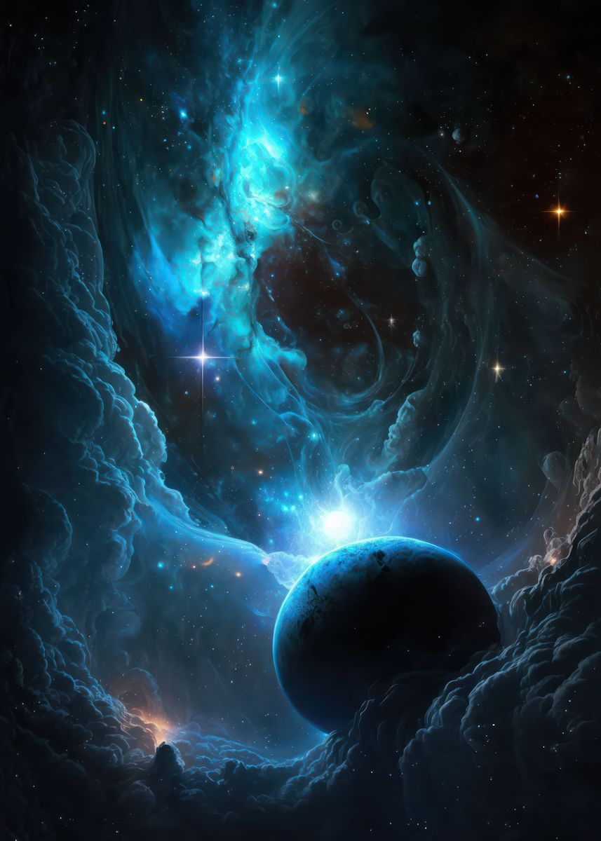 'Blue Nebula Planet' Poster by Usama Design | Displate