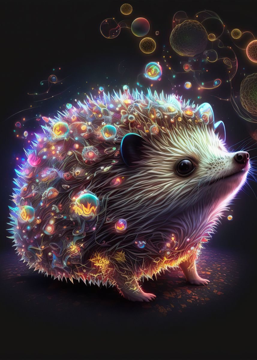 'Colorful Hedgehog Neon' Poster by Ahmet Thorpe | Displate