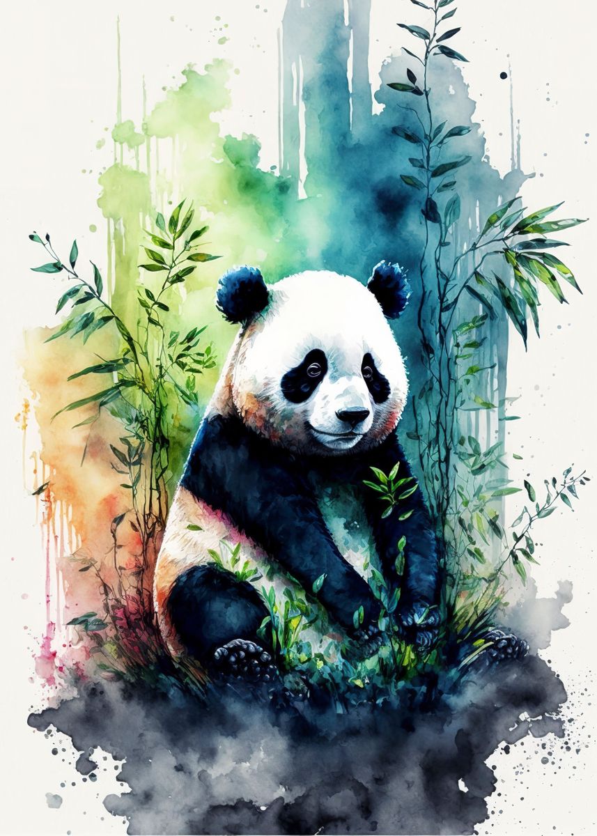 'Watercolor panda' Poster, picture, metal print, paint by KoArts | Displate
