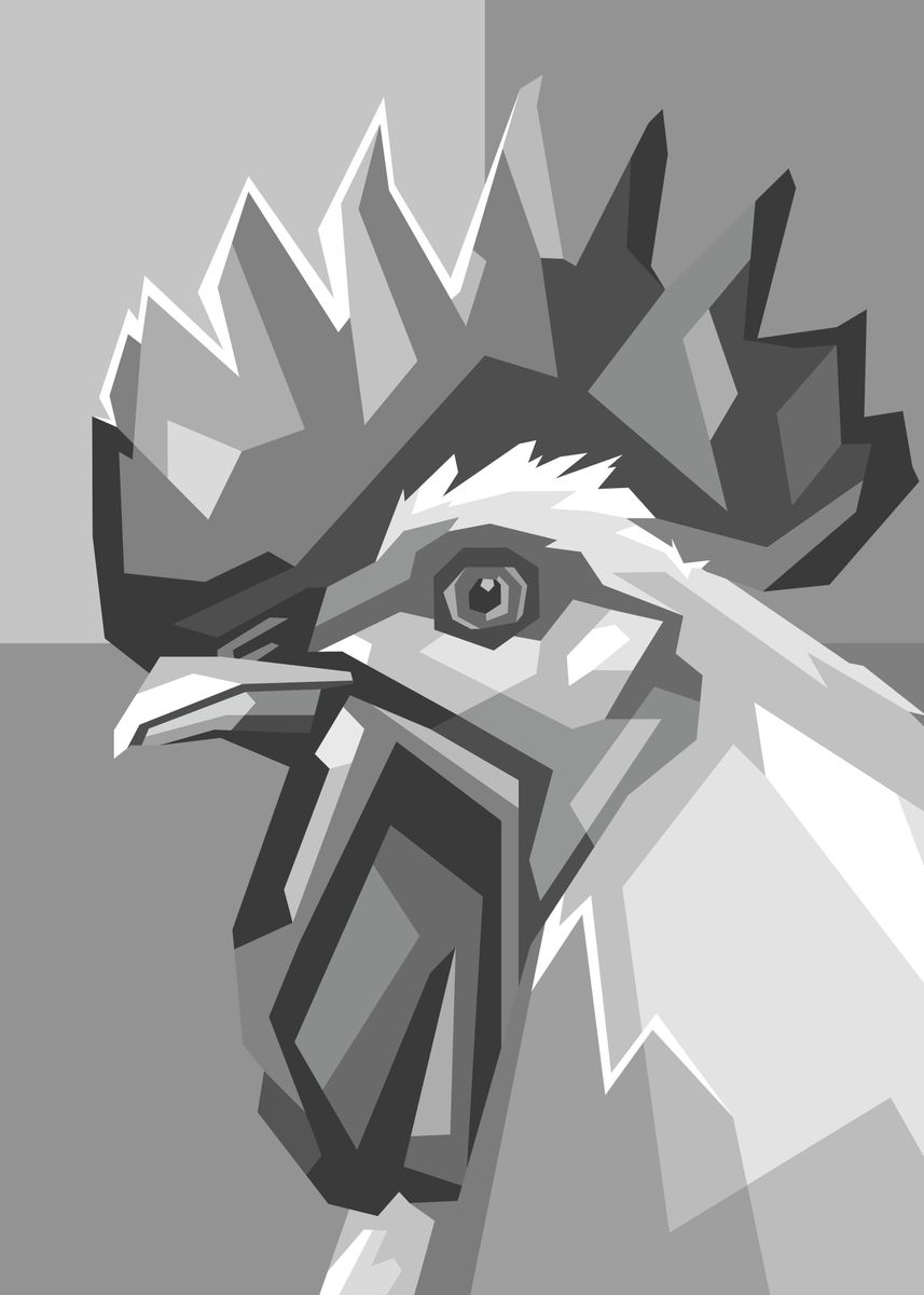 'Grayscale Chicken Art WPAP' Poster, picture, metal print, paint by ...