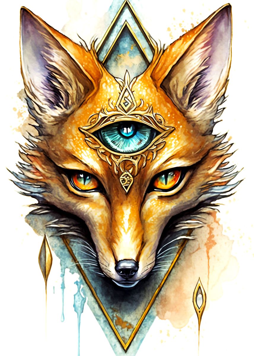 'Fox' Poster, picture, metal print, paint by Lee Jani | Displate