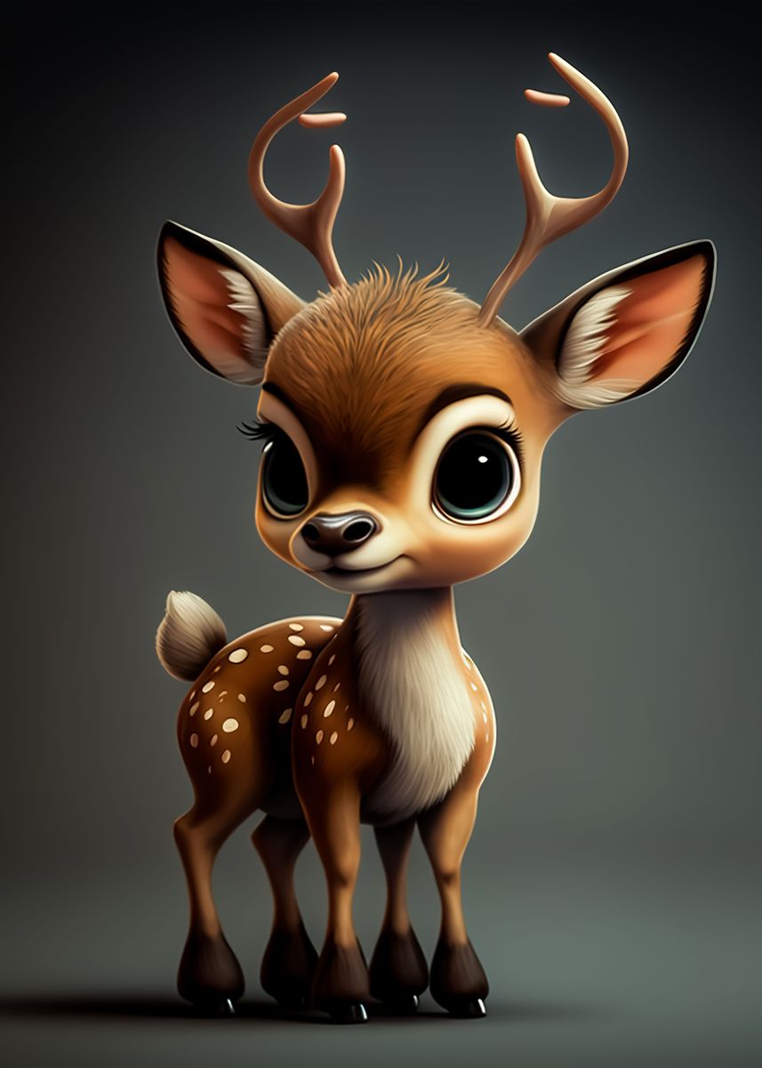 'Cute Baby Deer' Poster, picture, metal print, paint by Anime ...
