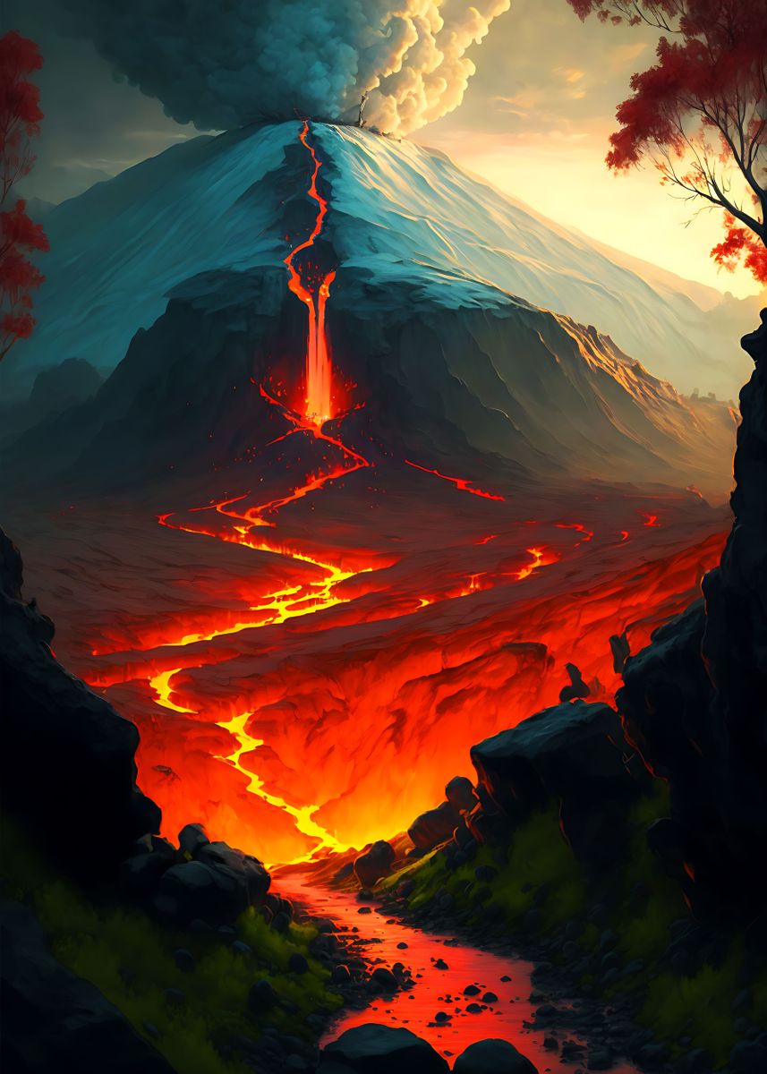 'Lava River' Poster, picture, metal print, paint by SideygitArt | Displate
