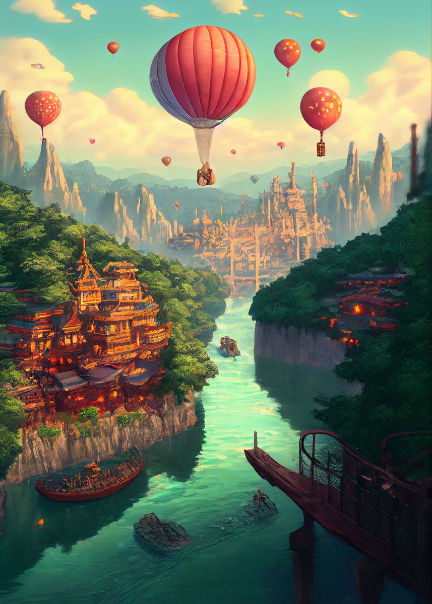 'Fantasy Balloon Festival' Poster, picture, metal print, paint by ...