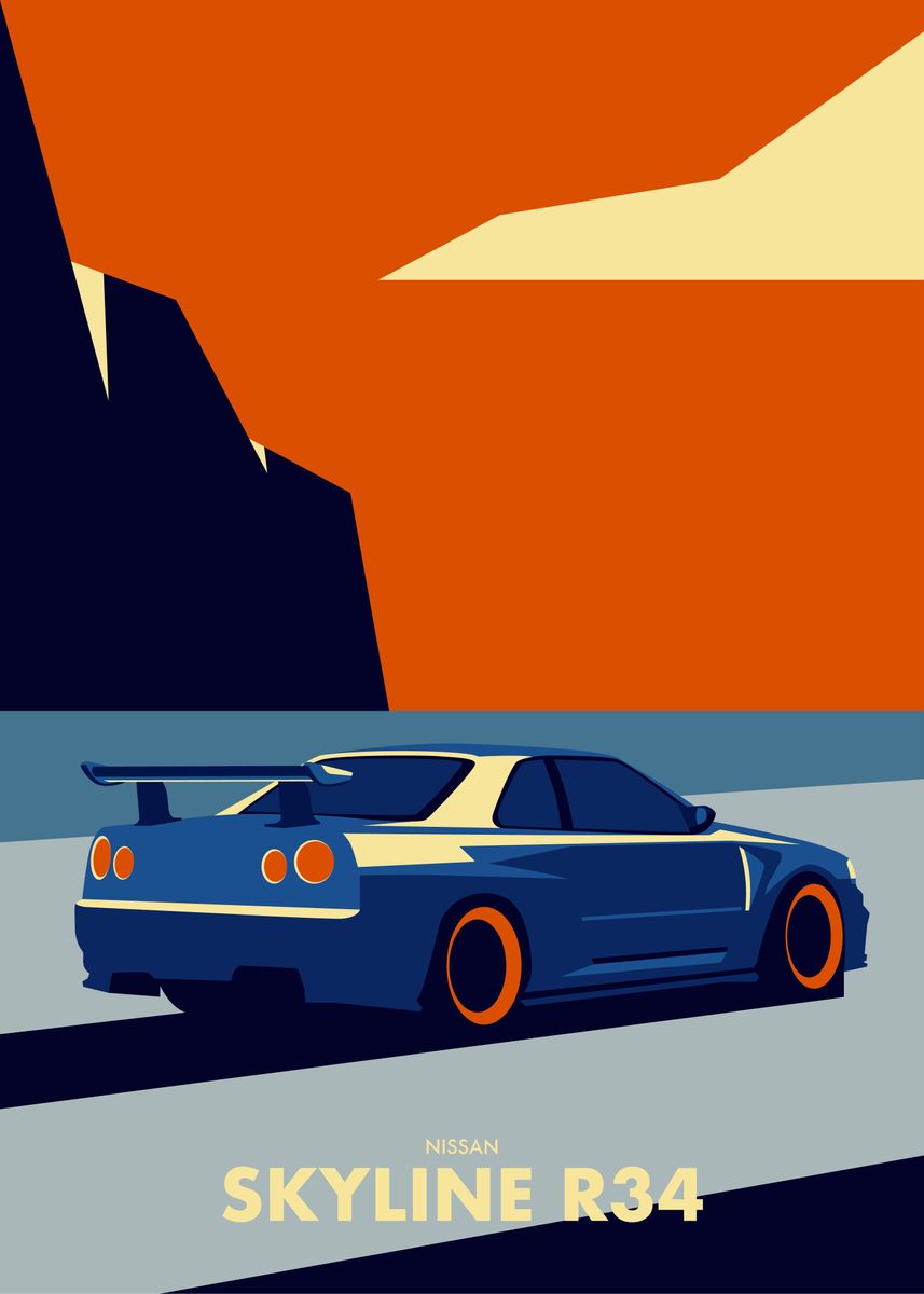 'Skyline R34 Minimalist' Poster, picture, metal print, paint by Misbahul Munir | Displate
