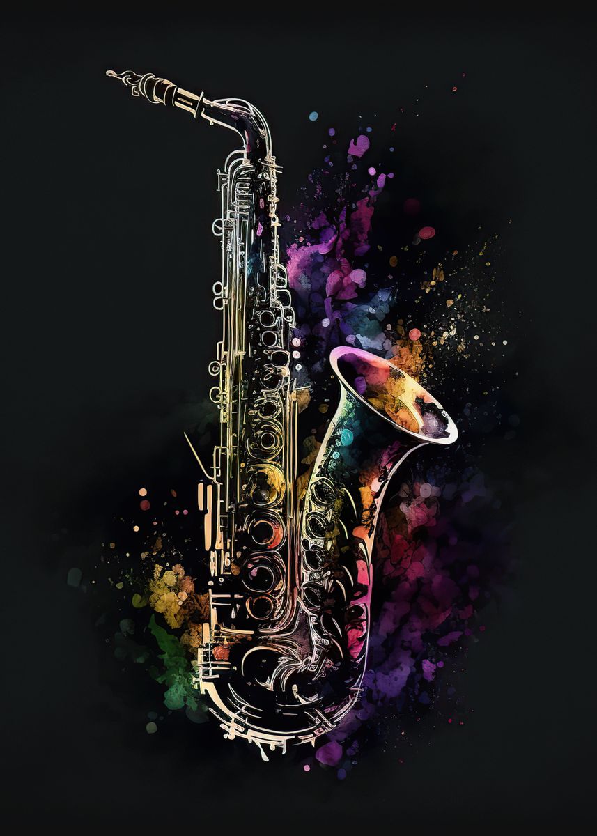 'Saxophone Colorful' Poster, picture, metal print, paint by Rida Santos ...