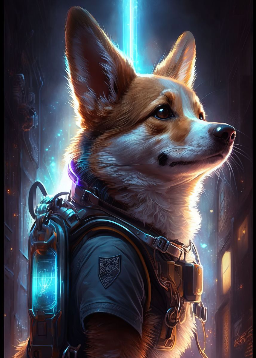 'Cyberpunk Corgi Dog 2' Poster, picture, metal print, paint by Muntwalt ...
