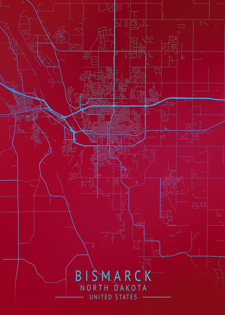'Bismarck USA City Map ' Poster, picture, metal print, paint by Gigi ...