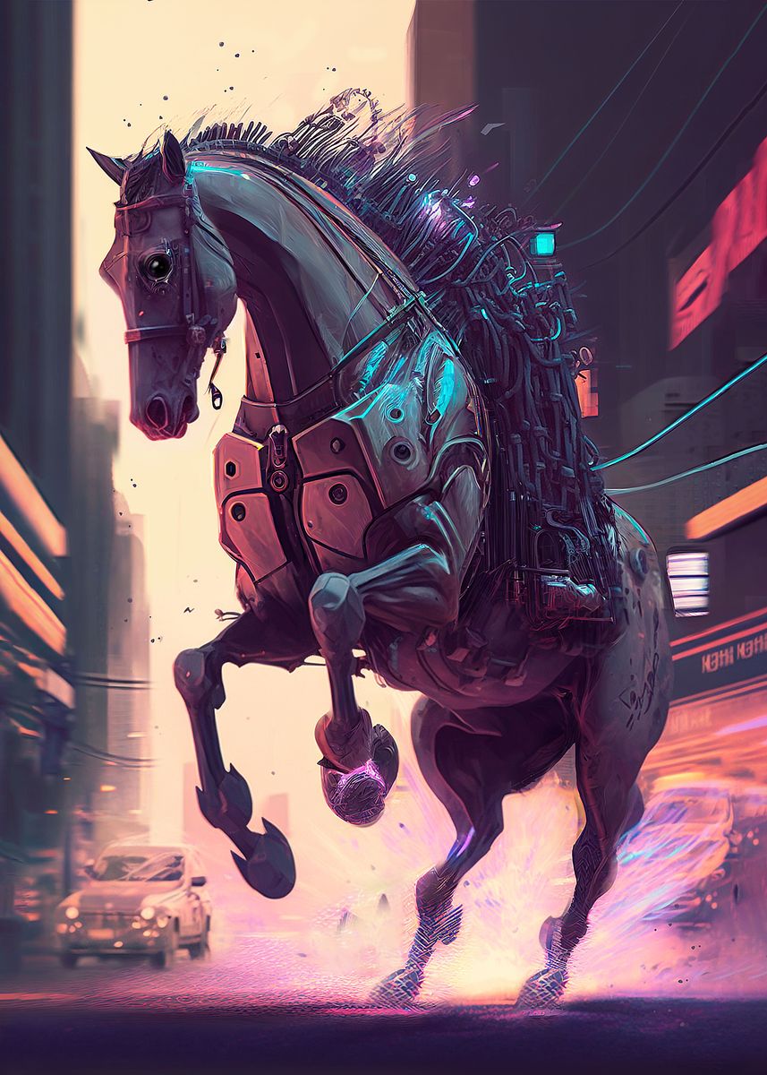 'Cybernetic Horse' Poster by Henry Barre Art | Displate