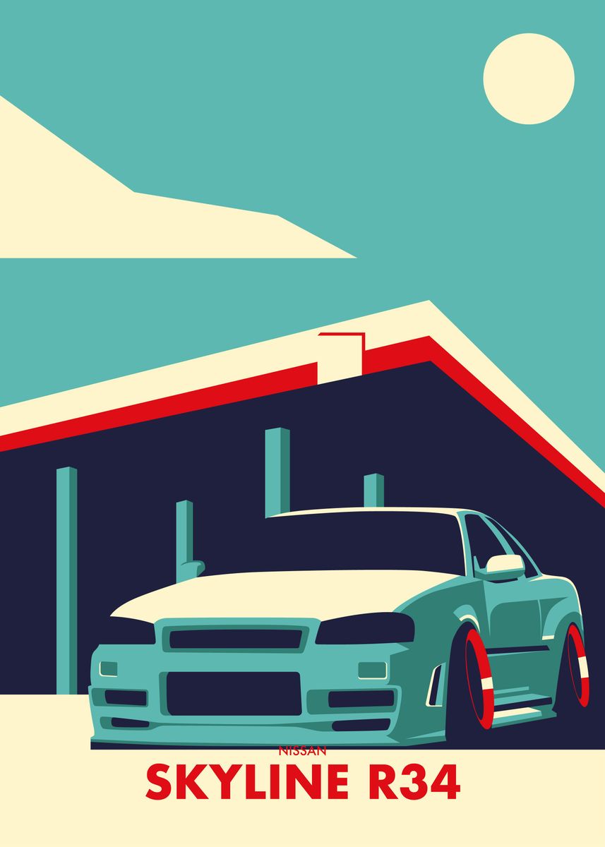 'Skyline R34 Minimalist' Poster, picture, metal print, paint by ...