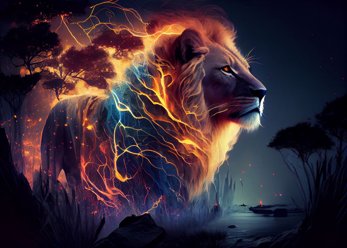 'Lion and lightning' Poster by Below Horizon | Displate