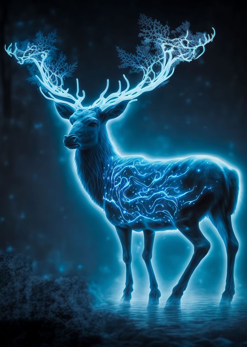 'Deer Neon Glowing' Poster, picture, metal print, paint by Madeleine ...