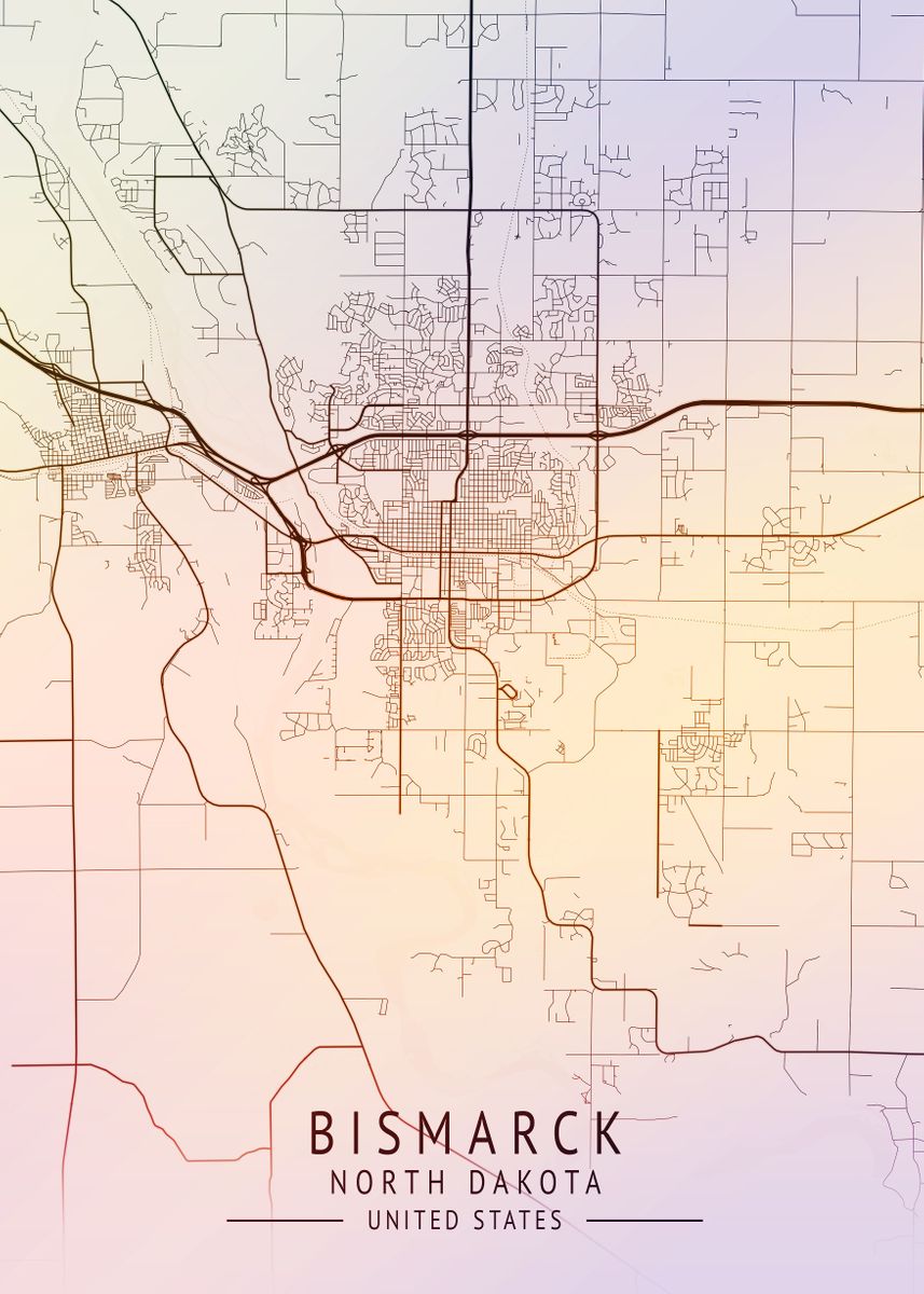 'Bismarck USA City Map ' Poster, picture, metal print, paint by Gigi ...