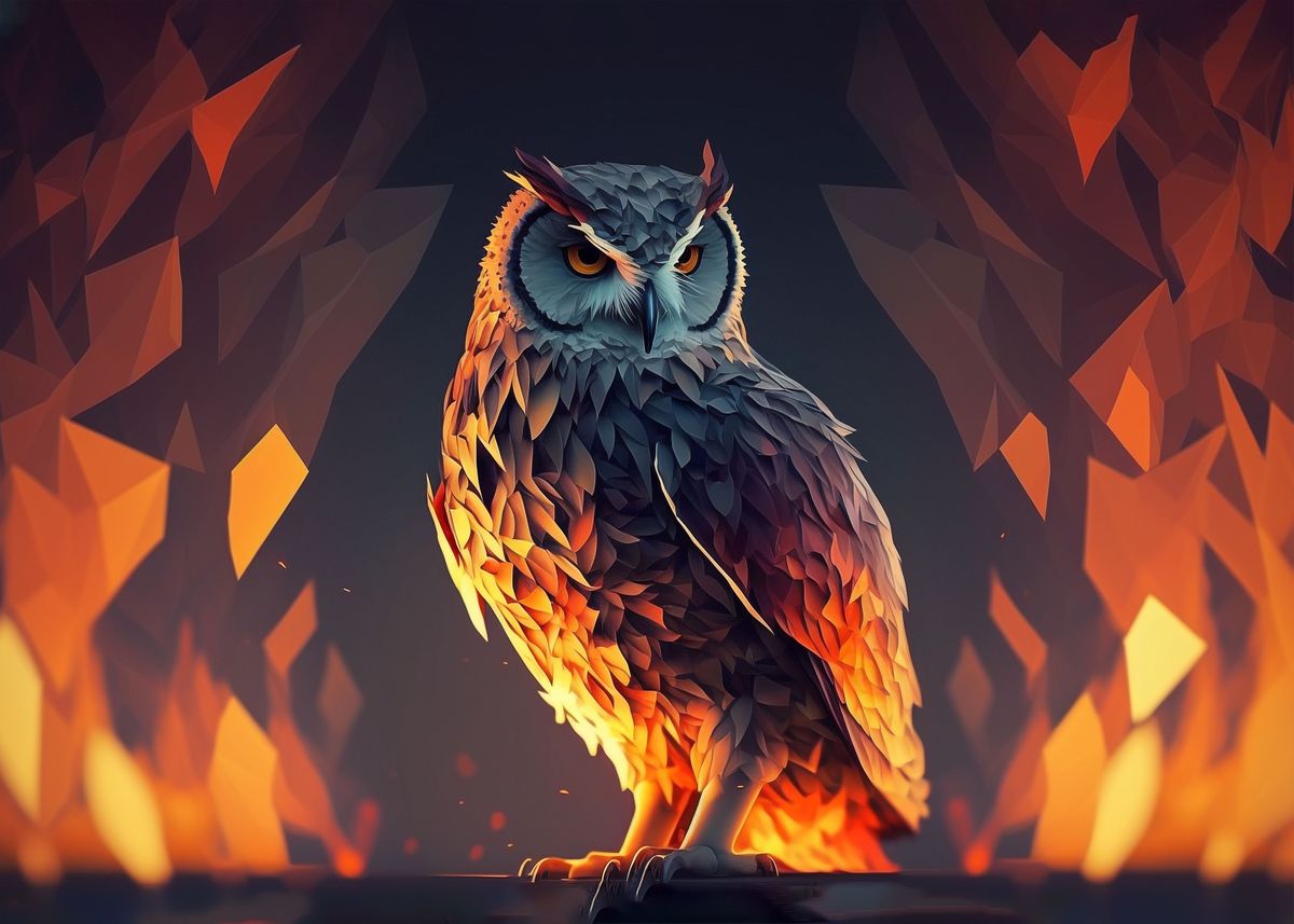 'Warm Low Poly Owl' Poster by Nehar Harpreet | Displate