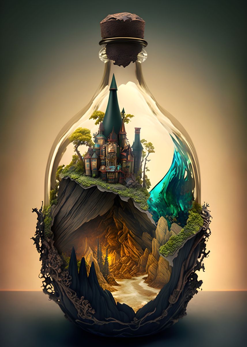 ' Magical World in a Bottle' Poster, picture, metal print, paint by AI ...
