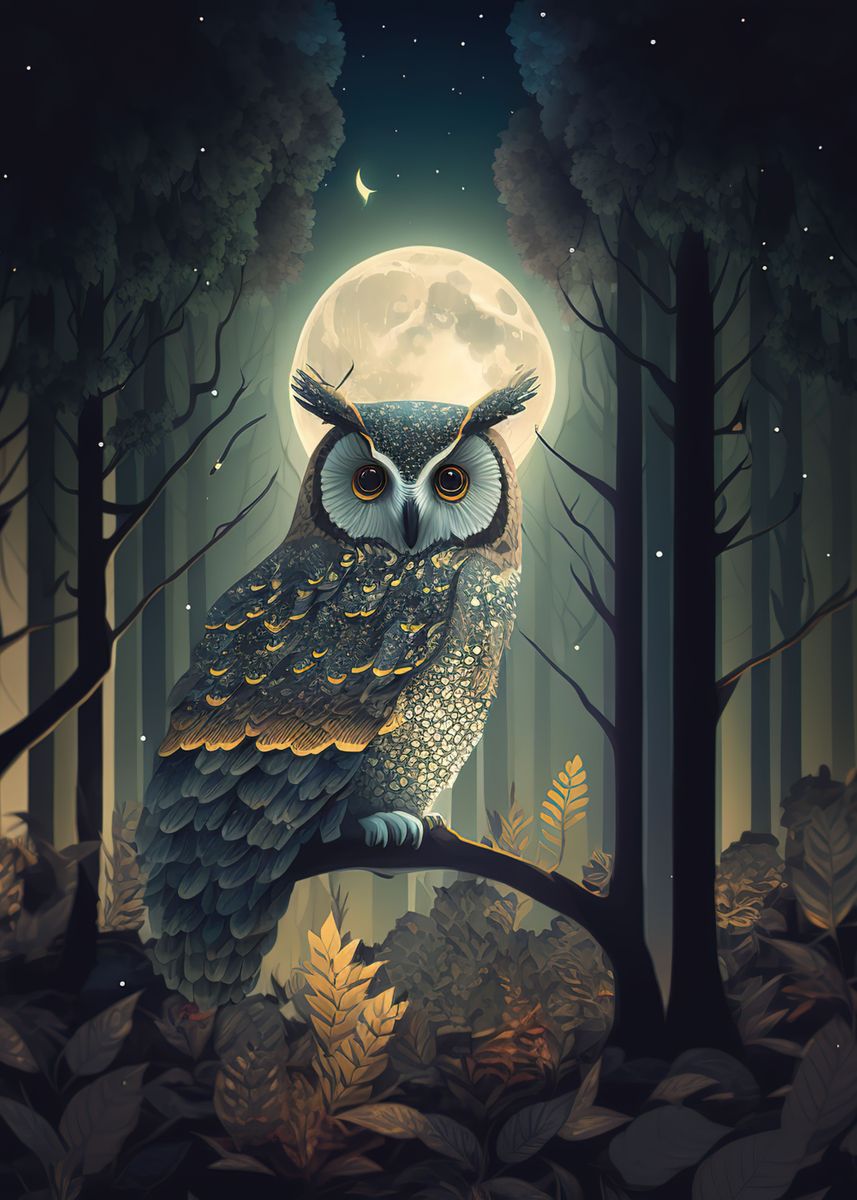 'owl night ' Poster, picture, metal print, paint by Isla Daven | Displate