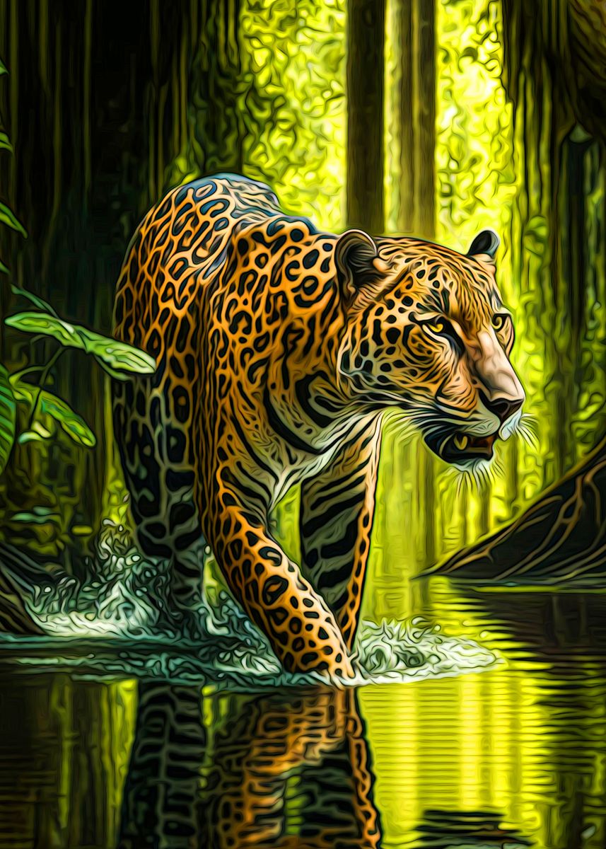 'Jaguar' Poster, picture, metal print, paint by Tiker Arts | Displate