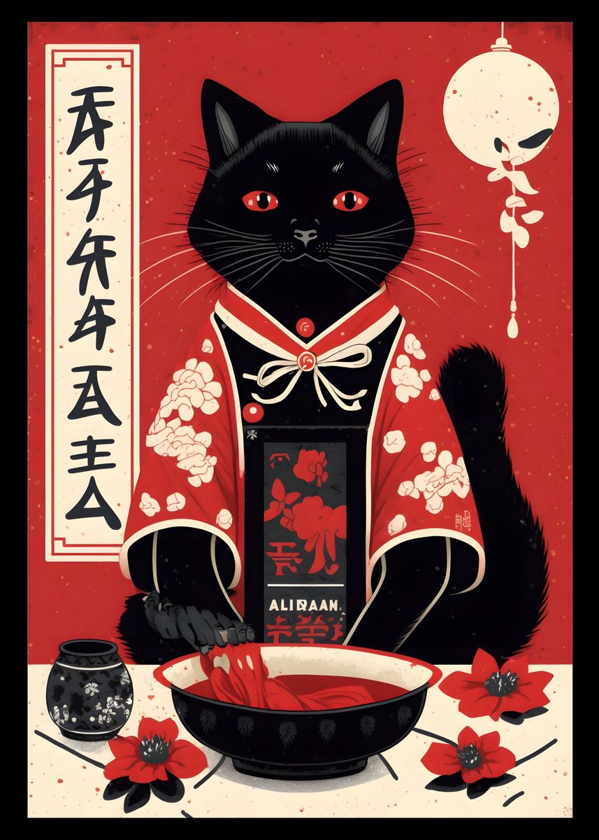 'Japanese Cat Kimono' Poster, picture, metal print, paint by Yess ...
