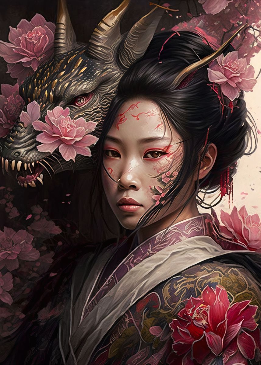 'Geisha Dragon' Poster, picture, metal print, paint by Graphic Japanese ...