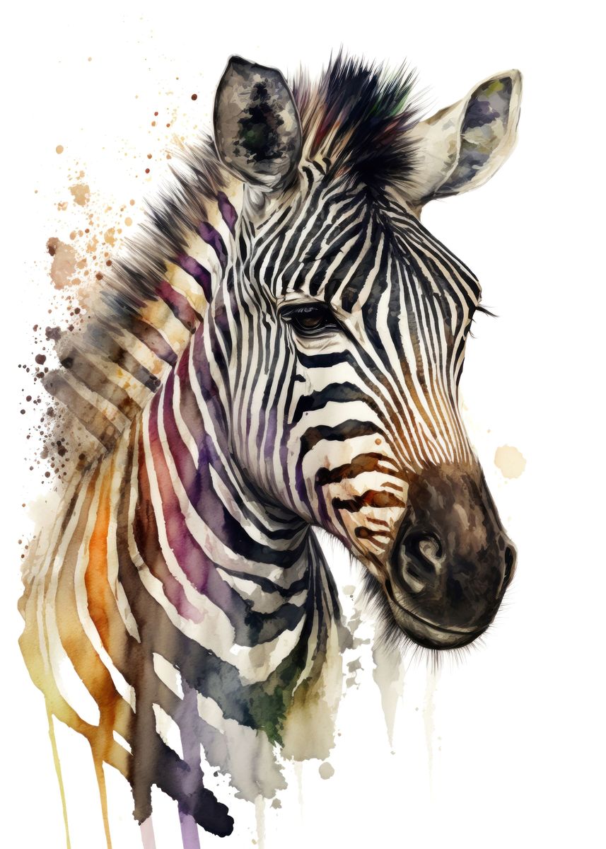 'Zebra in watercolor' Poster, picture, metal print, paint by Volodymyr ...