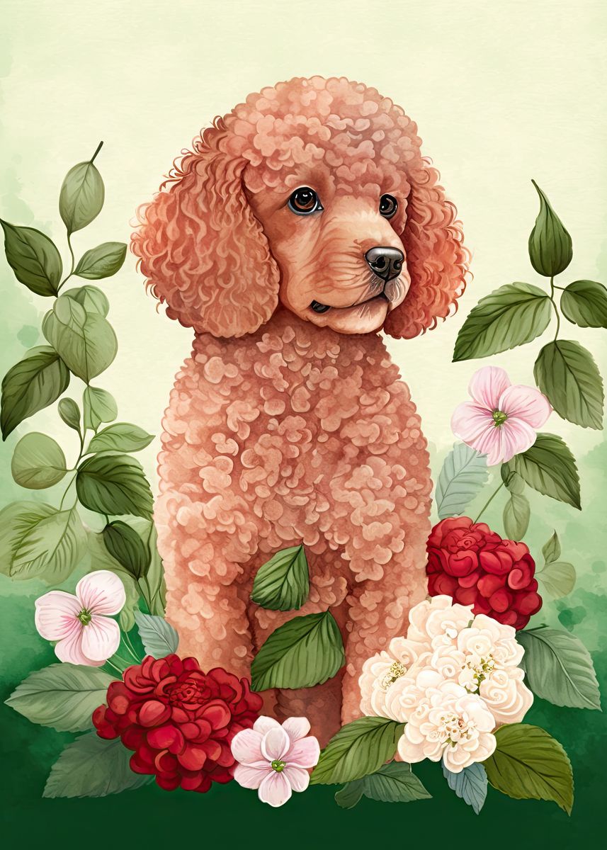 'Poodle Floral Portrait' Poster, picture, metal print, paint by PetPrints | Displate