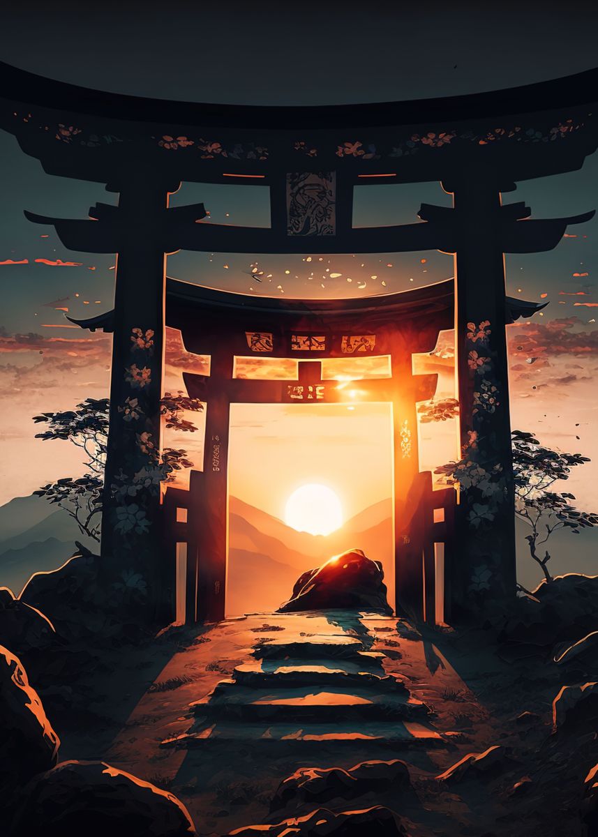 'japanese gate anime' Poster, picture, metal print, paint by Hari ...