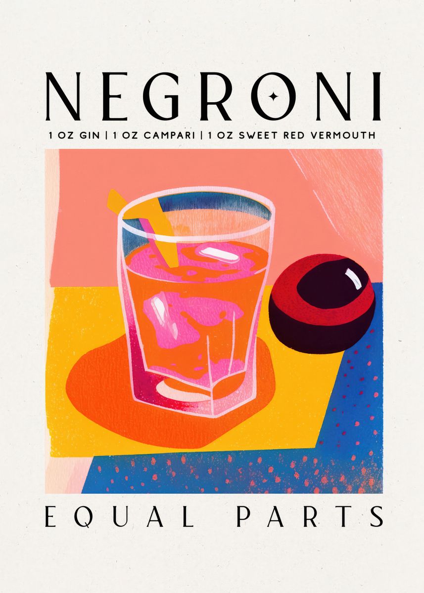 'Negroni Cocktail Abstract' Poster, picture, metal print, paint by ...