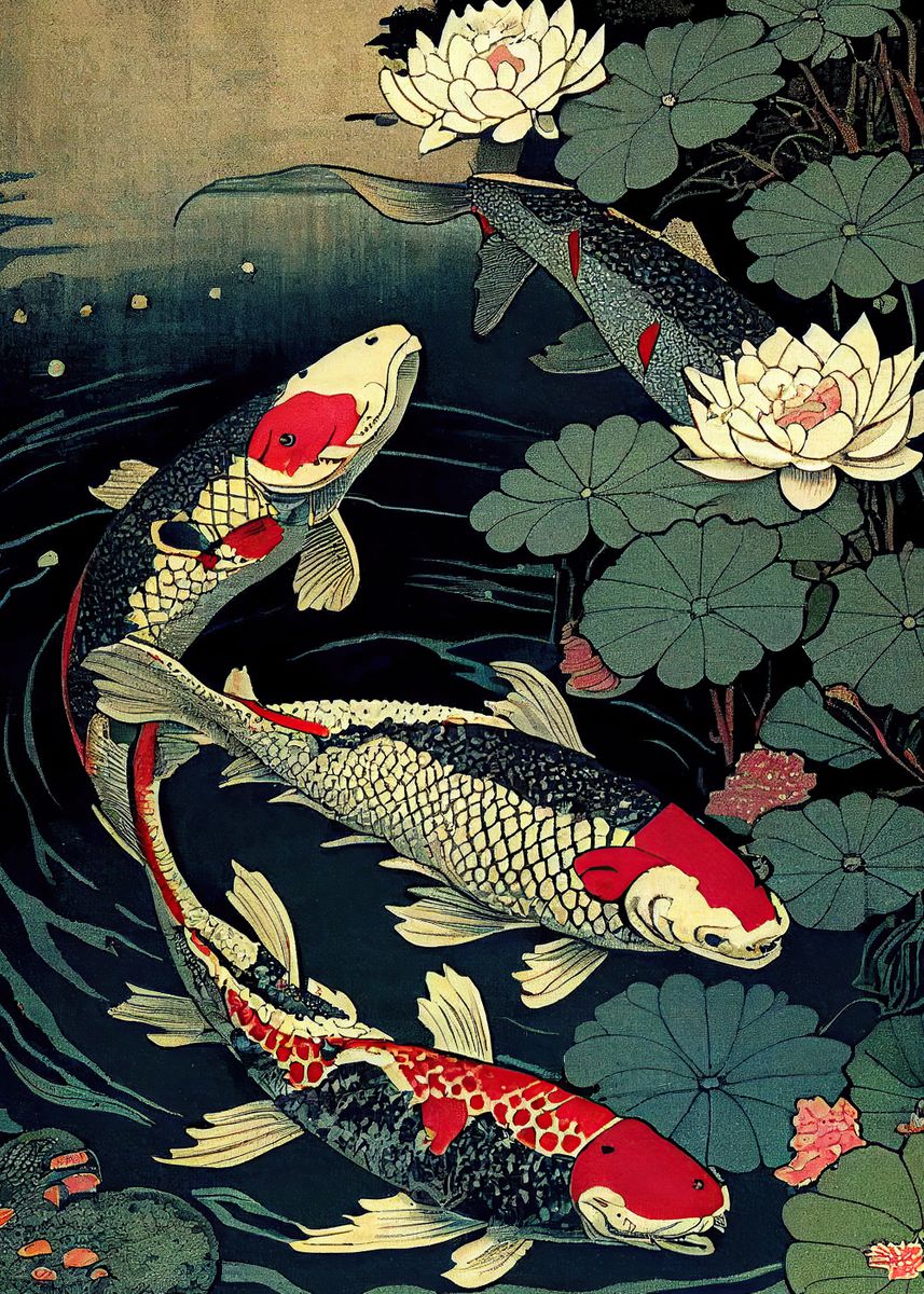 'koi fish in the lake' Poster, picture, metal print, paint by Brax Rice ...