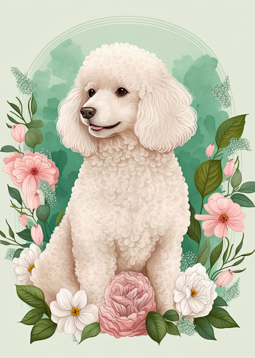'Poodle Floral Portrait ' Poster, picture, metal print, paint by PetPrints | Displate