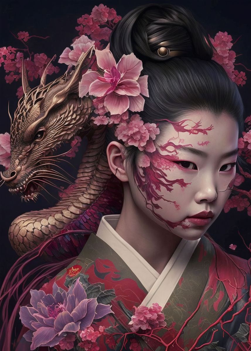 'Geisha Dragon' Poster, picture, metal print, paint by Graphic Japanese ...