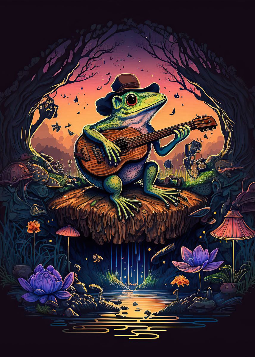 'Frog Playing Banjo' Poster, picture, metal print, paint by Childs ...