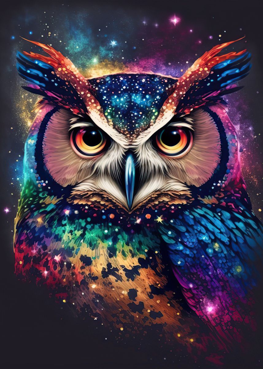 'Owl Neon ' Poster, picture, metal print, paint by Sohail Rees | Displate
